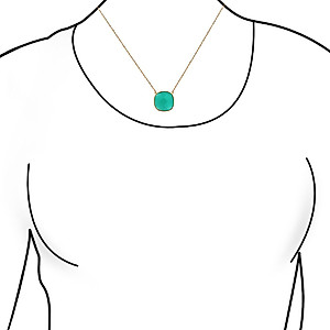Exquisite Teal Blue-Green Faceted Stone Pendant Necklace for Women - Simulated Chalcedony Quartz, Bezel Setting, 14K Gold-Plated .925 Sterling Silver - Timeless Elegance