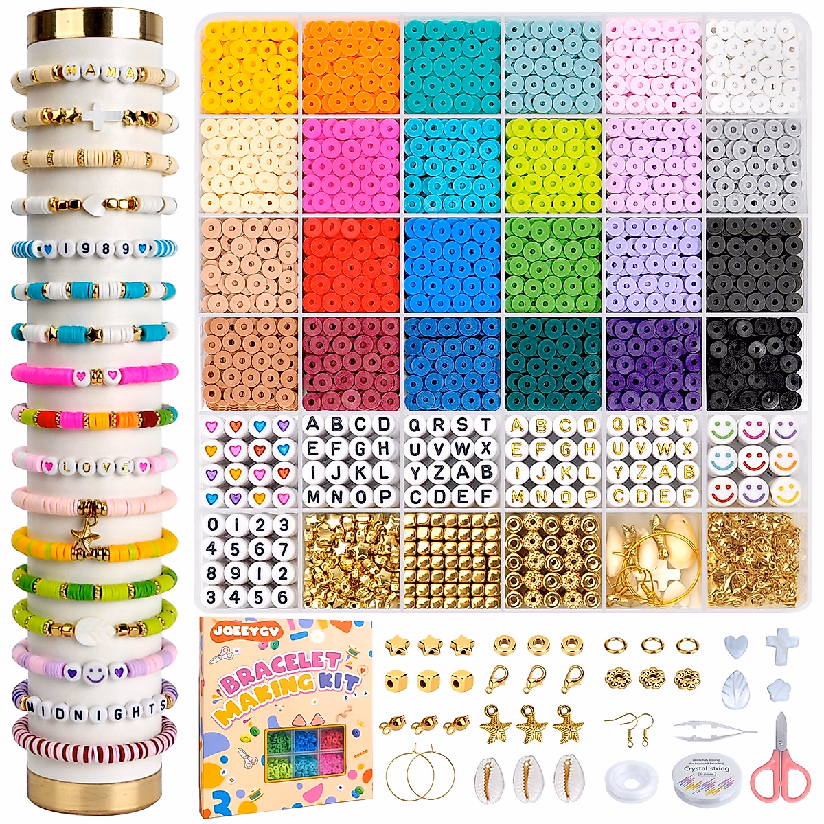 JQEEYGV 5500pcs Clay Beads Bracelet Making Kit 24 Colors Friendship Bracelet kit with Letter Beads DIY Arts and Crafts for Jewelry Set Beginners Gifts for Girls Ages 6-12