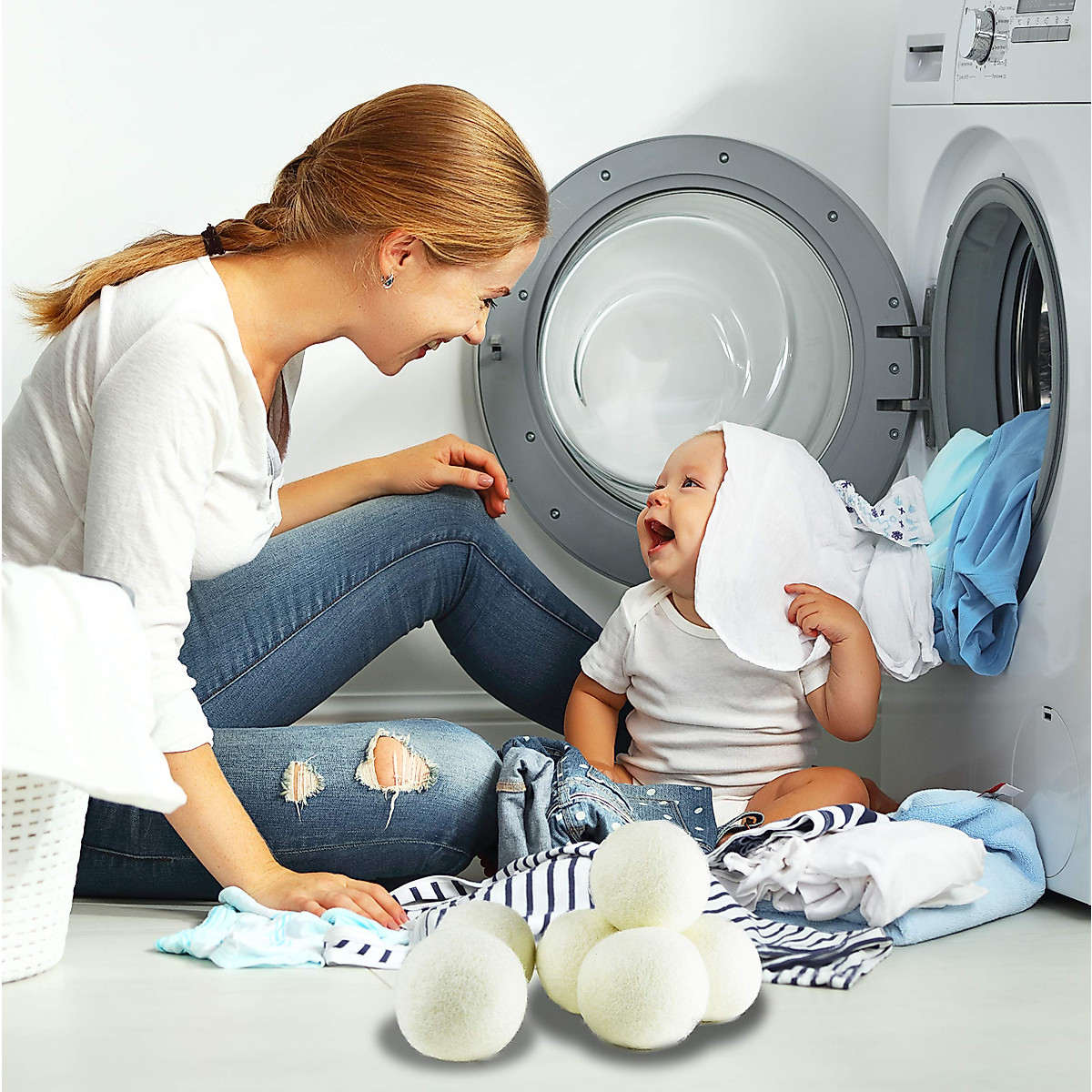 SnugPad Wool Dryer Balls XL Size 6 Pack, Natural Fabric Softener 100% Organic Premium New Zealand Wool, No Fillers, Anti Static, Lint Free, Odorless, Chemical Free and Reduces Wrinkles, 1000+ Loads, Baby Safe, Saving Energy & Time, White 6 Count