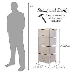 Simplify 4 Tier Vertical Storage Chest | Dresser | Nightstand | Fabric Drawers | Sturdy Steel Frame | Organizer | Bedroom | Closet | Easy to Assemble | Beige