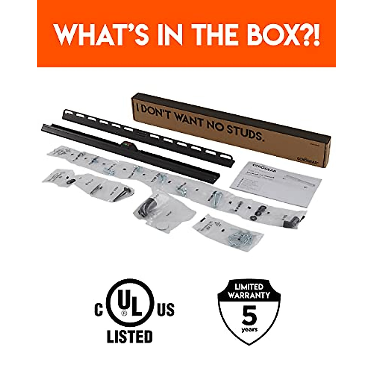 ECHOGEAR No Drill TV Drywall Mount - Slim No Stud Design Holds TVs Up to 100lbs with Nails - Easy Install with No Drilling Required