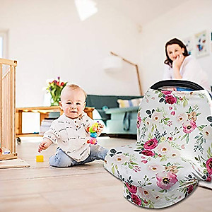 NEWITIN 2 Pieces Flower Nursing Cover Breastfeeding Scarf Baby Car Seat Covers, Infant Stroller Cover, Carseat Canopy for Girls and Boys