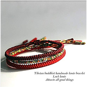 COLORFUL BLING Chinese Lucky Red String Bracelet Tibetan Buddhist Prayer Handmade Yoga Prayer Rope Mala Bracelet Adjustable Size Lucky New Year Jewelry Gifts for Women - 3pcs/set