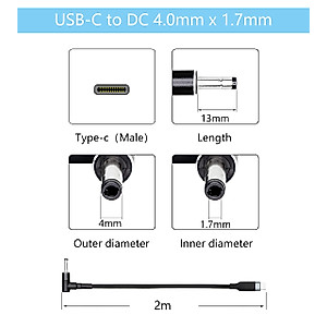 CERRXIAN 6.5ft 100W PD USB Type C Male Input to 90 Degree DC 4.0 x 1.7 mm Male Power Charging Cable (4017-100W)