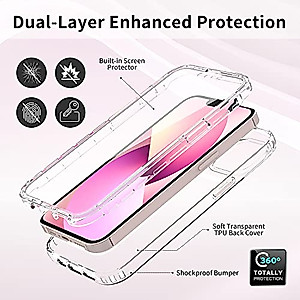 TRUIRON Design for iPhone 13 Mini Clear Case with Built-in Screen Protector Full Body Protection Shockproof Rugged Heavy Duty Cover 2021 5.4 Inch (Clear)