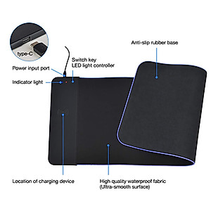 RGB Gaming Wireless Charging Black Mouse Pad,31.5x12 Inch Large and Long 10W Fast Wireless Charger Extended Mousepad XL LED Mouse Pad for PC/Computer/Laptop