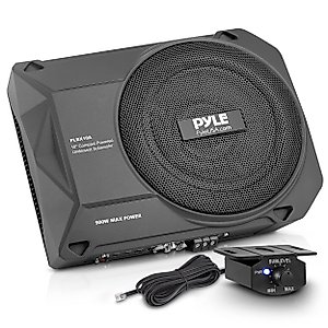 Pyle 10-Inch Low-Profile Amplified Subwoofer System - 900 Watt Compact Enclosed Active Underseat Car Audio Subwoofer with Built-in Amp, Powered Car Subwoofer w/Low & High-Level Inputs - PLBX10A