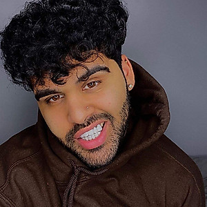 JINAO Fake Diamond Grill 18k Gold Plated All Face Iced Out Luxury Cubic Zirconia Silver Grillz for Your Teeth set with Extra Molding Bars Included Mouth Teeth Grills for Men Women (Silver set)