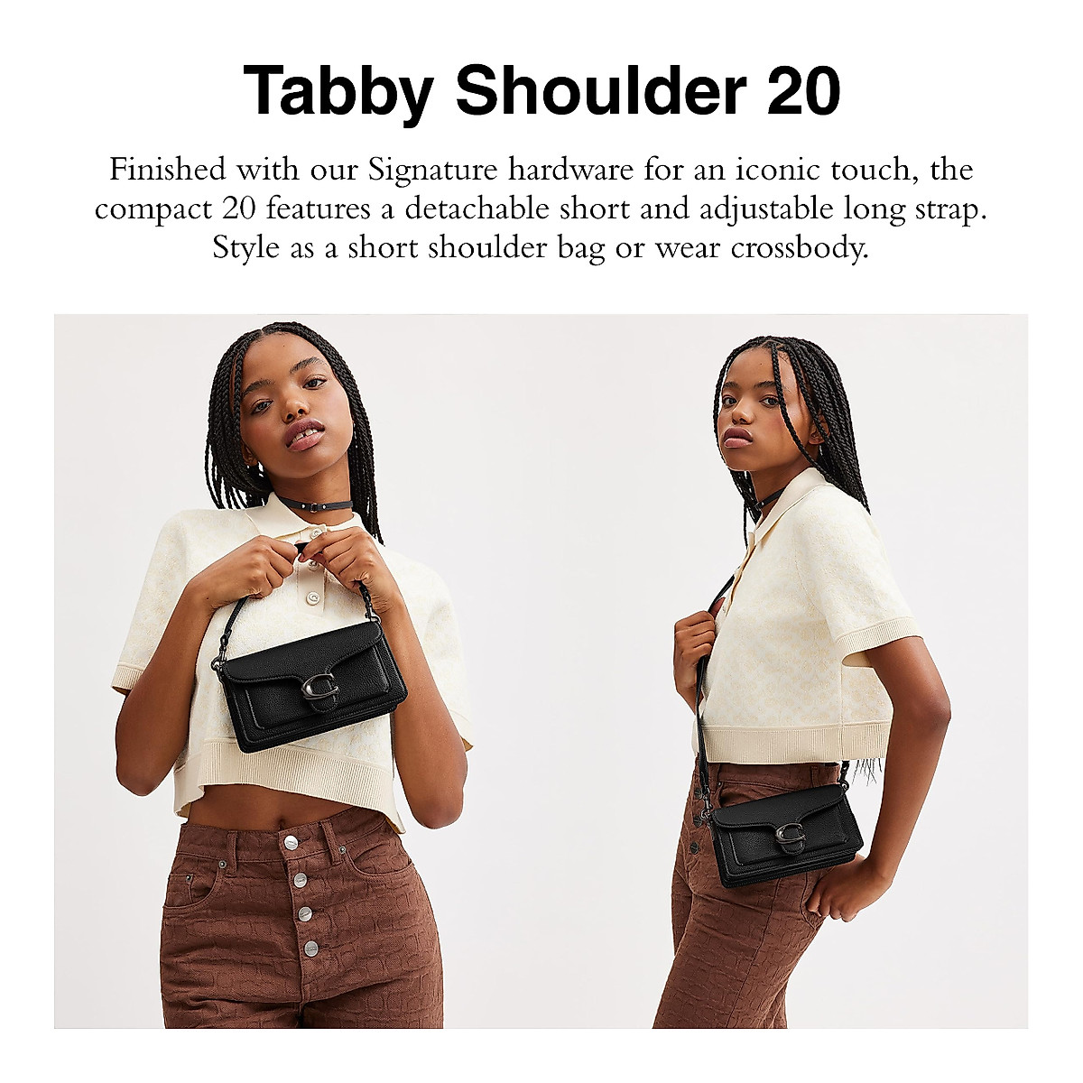 COACH Polished Pebble Leather Tabby Shoulder Bag 20, Black