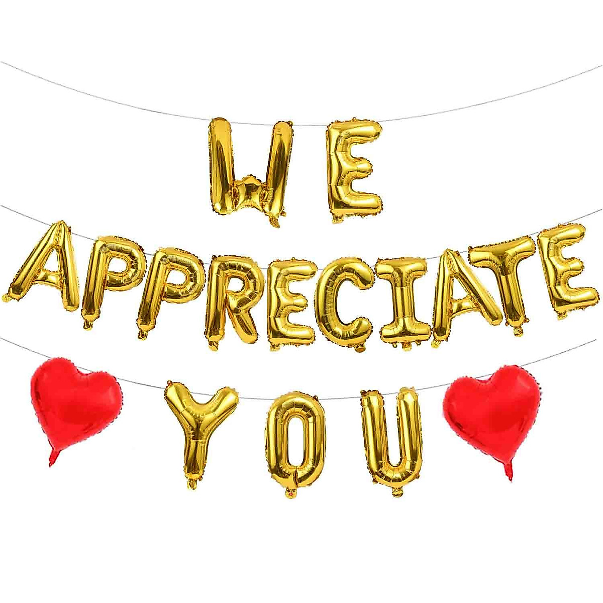 LOONELO We Appreciate You Foil Balloons, 2024 Appreciation Week Hanging Foil Balloons Banner, Thank You Balloons for Wedding Congrats Grad National Nurses Week Happy Retirement Party Decor (Gold)