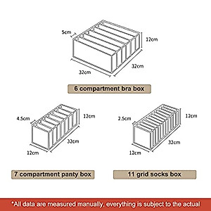FGSAEOR Wardrobe Clothes Organizer (3 Pcs), Closet Underwear Organizer Drawer Divider Baskets For Folded Clothes, Clothing Storage Bins for Bedroom - Grey