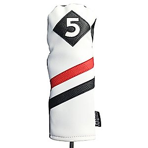 Majek Retro Golf Headcover White Red and Black Vintage Leather Style #5 Fairway Wood Head Cover Classic Look