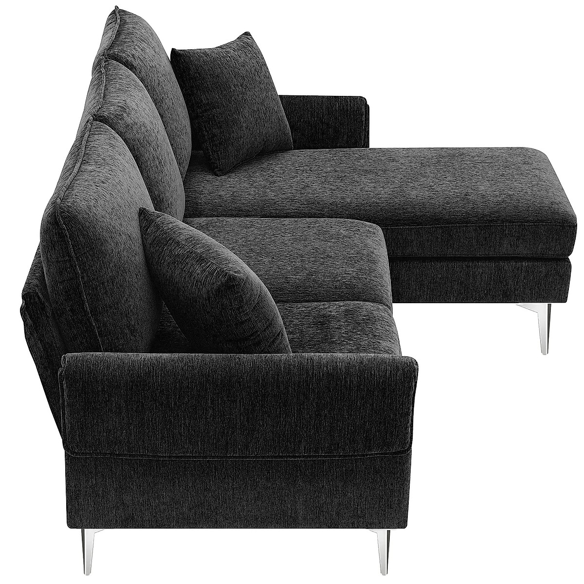 L-Shaped Sofa with Chaise Lounge, Reversible Sectional Sofa Couch with 2 Pillows, Upholstered Couch for Living Room, Bedroom, Small Space (Black)