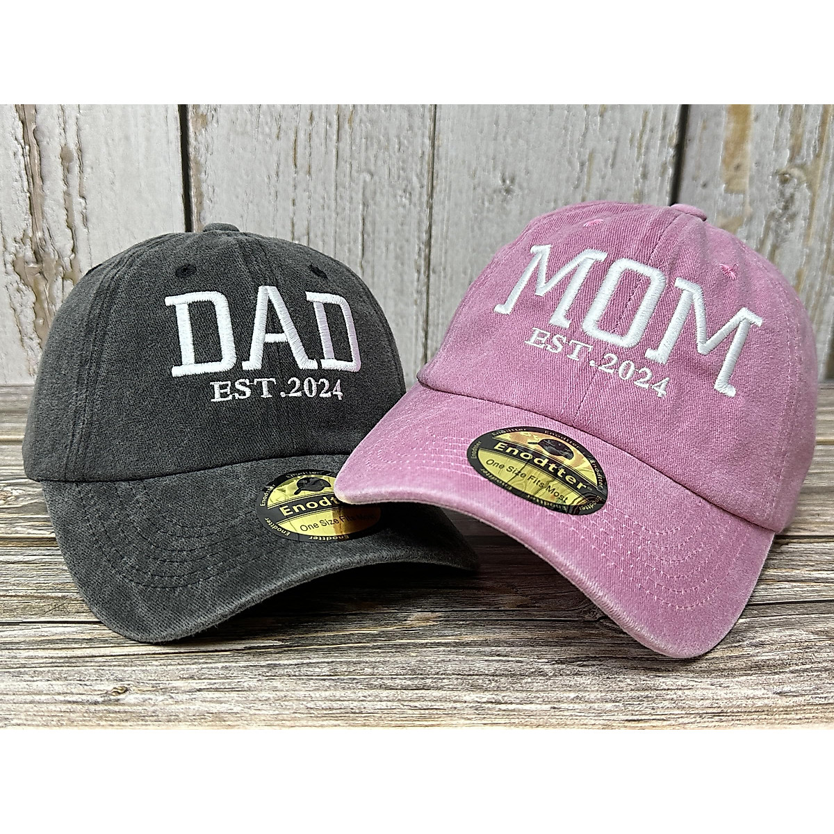 Enodtter Embroidered Dad Mom EST 2024 Hats for Men Women, Mr Mrs Hubby Wifey Mama & Papa Matching Baseball Cap, Anniversary Wedding Gifts