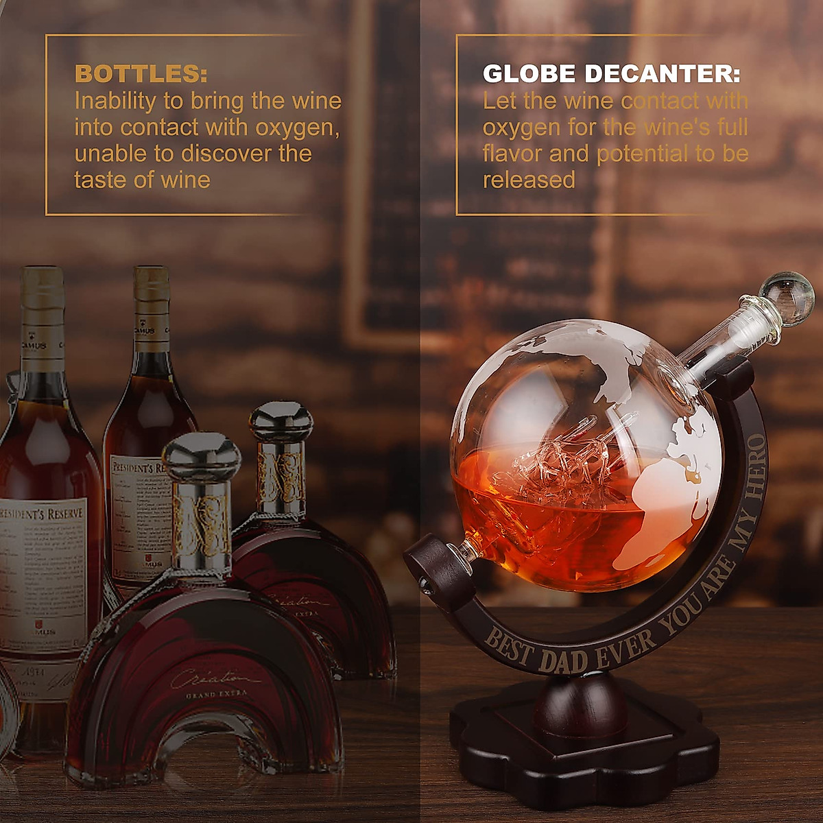 Fathers Day Gift for Dad from Daughter Son - Gifts for Dad, BEST DAD EVER 850ML Whiskey Globe Decanter - Dad Birthday Gift, Dad Gifts, Unique Gift Ideas for Dad - Fathers Day Dad Presents from Kids