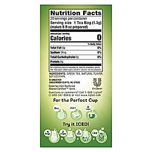 Lipton Tea Bags, Green Tea, Orange, Iced or Hot Tea, 20 Tea Bags