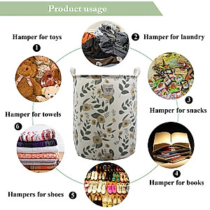 Large Fabric Storage Bins Toys Storage Basket for Baby Nursery, Kids Playroom, Home Organizer, Collapsible Laundry Basket Hamper with Floral Pattern (Green Flowers)