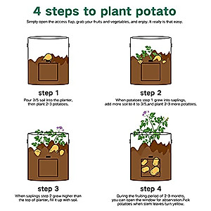Potato Grow Bags with Flap and Handles，10 Gallon Garden Vegetable Planter，Fabric Plant Planter Pots for Potato, Carrot, Onion, Tomato and Vegetables with Heavy Duty（4 Pack）