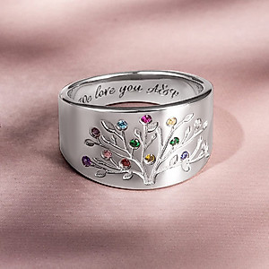 Getname Necklace Personalized 1-20 Birthstone Family Tree Ring Tree of Life Family Rings for Mom Grandmother - Custom Jewelry Gift for Her Sterling Silver Birthstone Ring Sterling Silver/Brass