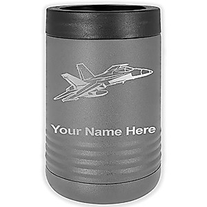 LaserGram Double Wall Insulated Beverage Can Holder, Fighter Jet 2, Personalized Engraving Included (Standard Can, Gray)