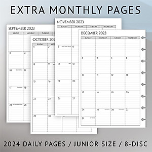 2024 Daily & Monthly Planner Refills for 8-Discbound Junior Size Planners - Appointment Schedule & To Do List, Monthly Tabs, 8-Disc Punched, Jan 2024 - Dec 2024