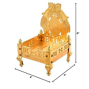 4x4 Inches Big Size Metal Singhasan for Ganesha Krishna God Idols - Gold Plated Ladoo Gopal Pooja Chowki for Temple Mandir Puja Idol Decoration Items 4x4x6 Inches