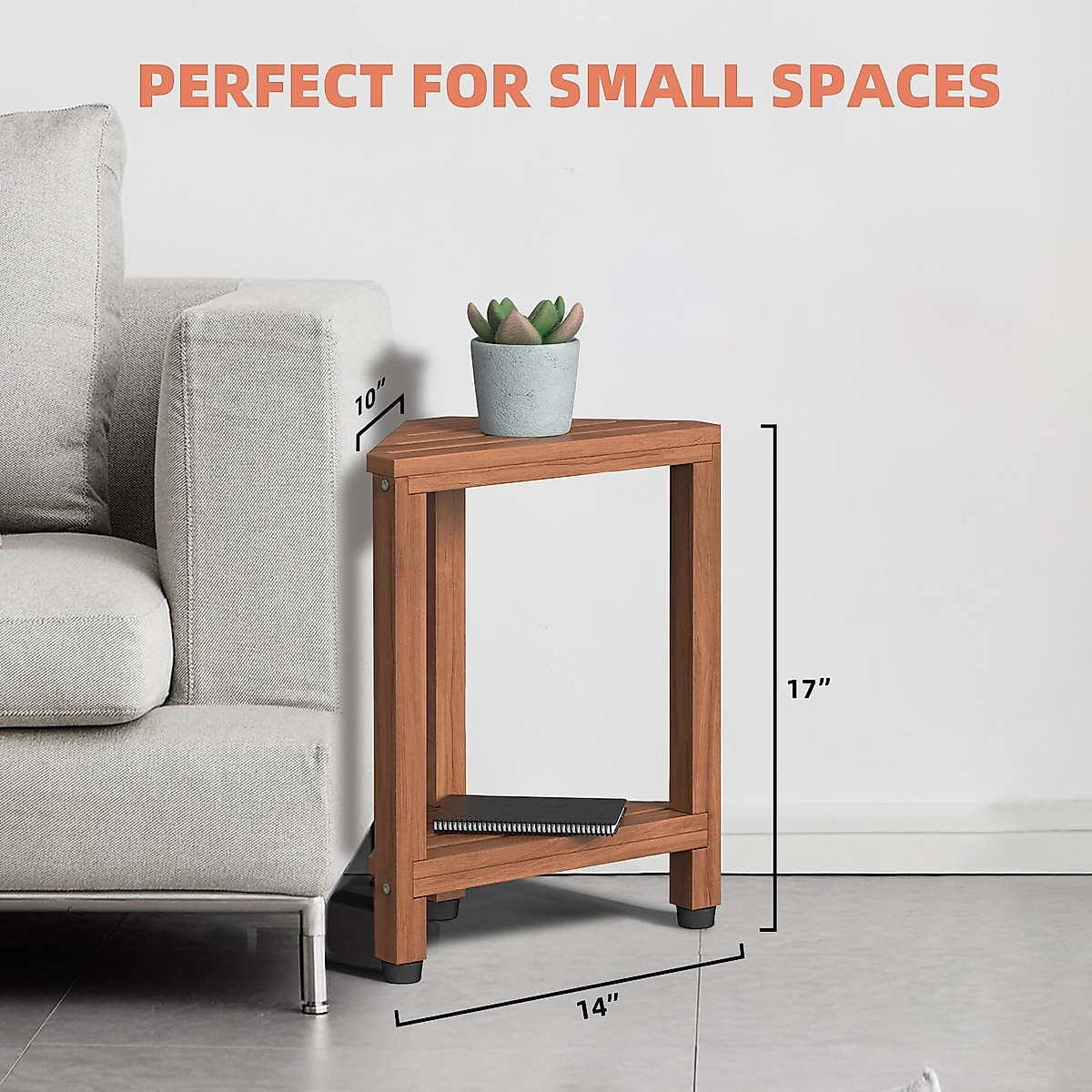 Corner Shower Stool for Shaving Legs, Teak Corner Shower Bench Stools for Inside Shower,Bathroom Shower Bench Seat Shower Foot Rest with Storage Shelf for Small Shower Spaces