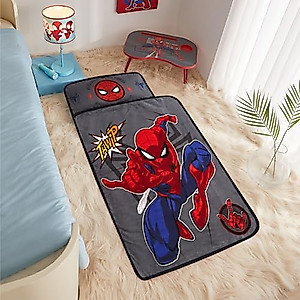 Idea Nuova Marvel Spiderman Super Soft Toddler Quilted Nap Mat with Built in Pillow, 26"x46", Multicolor