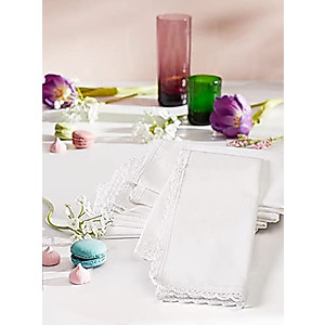 Cotton Cloth Dinner Napkins Oversized 20x20-Cotton Flax Fabric with Lace & Tailored with Mitered Corners-Ideal for Events and Regular Use-White Set of 4