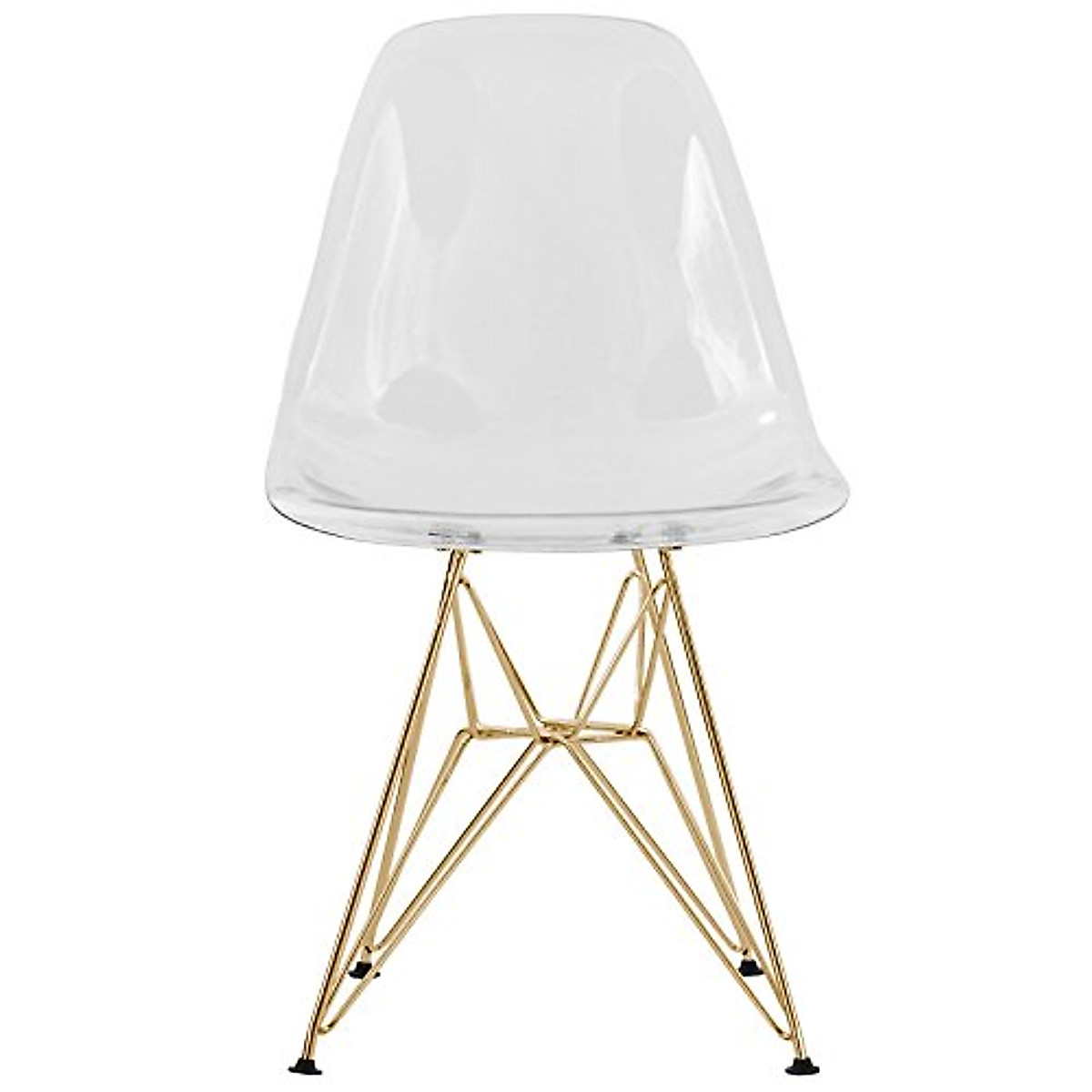 LeisureMod Carey Modern Eiffel Base Molded Side Dining Chair with Gold Base, Set of 2 (Clear)