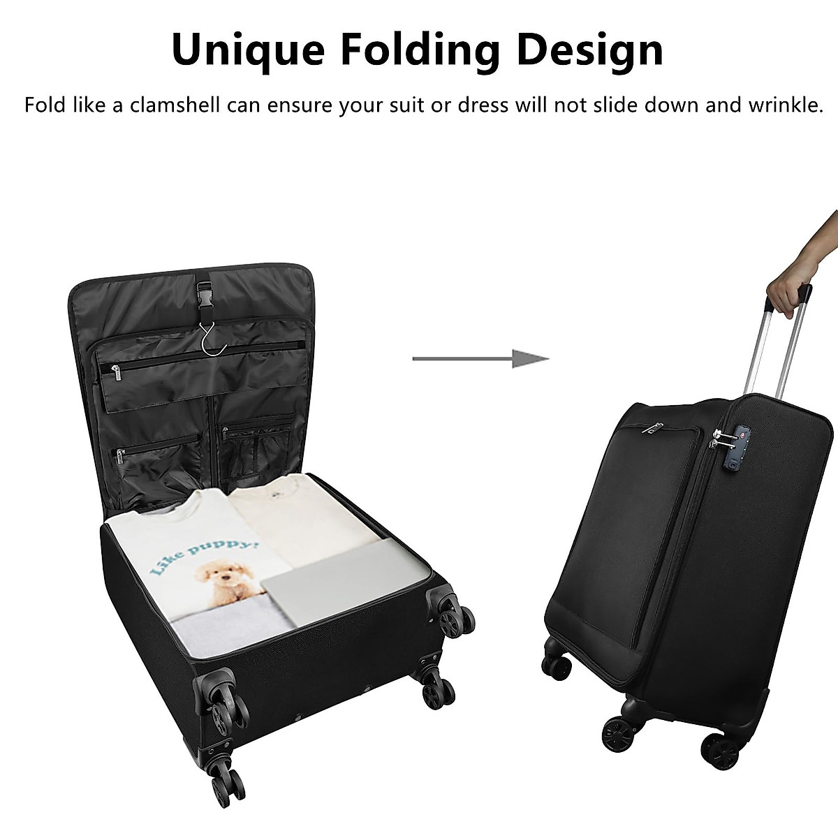 Bukere Rolling Garment Bags with Wheels for Travel, Wheeled Garment Luggage Bag with TSA Locks for Men and Women, 4 Spinner Wheels, Separate Suit Compartment, Checked-Large 26-Inch Suitcase