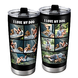 Personalized Dog Tumbler With Pictures, Custom 20oz Insulated Stainless Steel Travel Tumbler with Lids, Coffee Mug Cups for Dog Lovers, Customized Gift for Men, Women, Friends