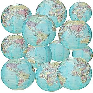 Retisee 12 Pcs 10 Inch Map Classroom Decorations Travel Themed Party Decorations World Map Globes Hanging Paper Lantern Earth Day Decorations for Home Earth Theme Party Decor Supplies