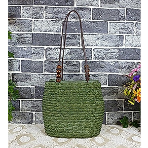 TONWHAR European Style Straw Bag Purse Woven Summer Beach Tote for women (Army Green)