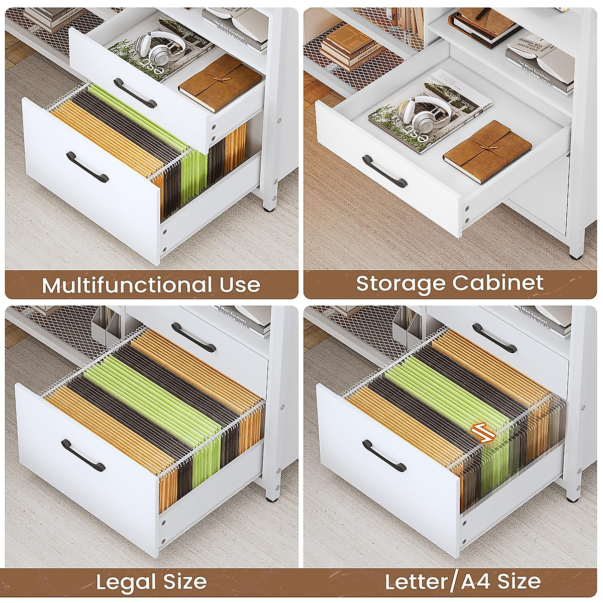 SEDETA White Computer Desk with Drawers, 55" Home Office Desk with File Drawer and Storage Shelves, L Shaped Gaming Desk with LED Lights and Monitor Shelf