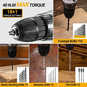 Cordless Drill Tool Kit Set: 20V Power Drill Tool Box with Battery Electric Drill Driver for Men Home Hand Repair Basic Toolbox Tools Sets Drills Case