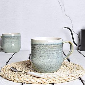 Bosmarlin Large Ceramic Coffee Mugs Set of 2, 17 Oz, Big Tea Cup for Office and Home, Dishwasher and Microwave Safe (Willow Green, 2)