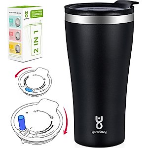 Yawbay Insulated Coffee Tumbler With Built-In Straw, 20 oz Travel Coffee Mug With 2-In-1 Lid, Spill Proof Tumbler With Straw, Stainless Steel Double Wall Vacuum Ice Coffee Thermal Cup (Black)