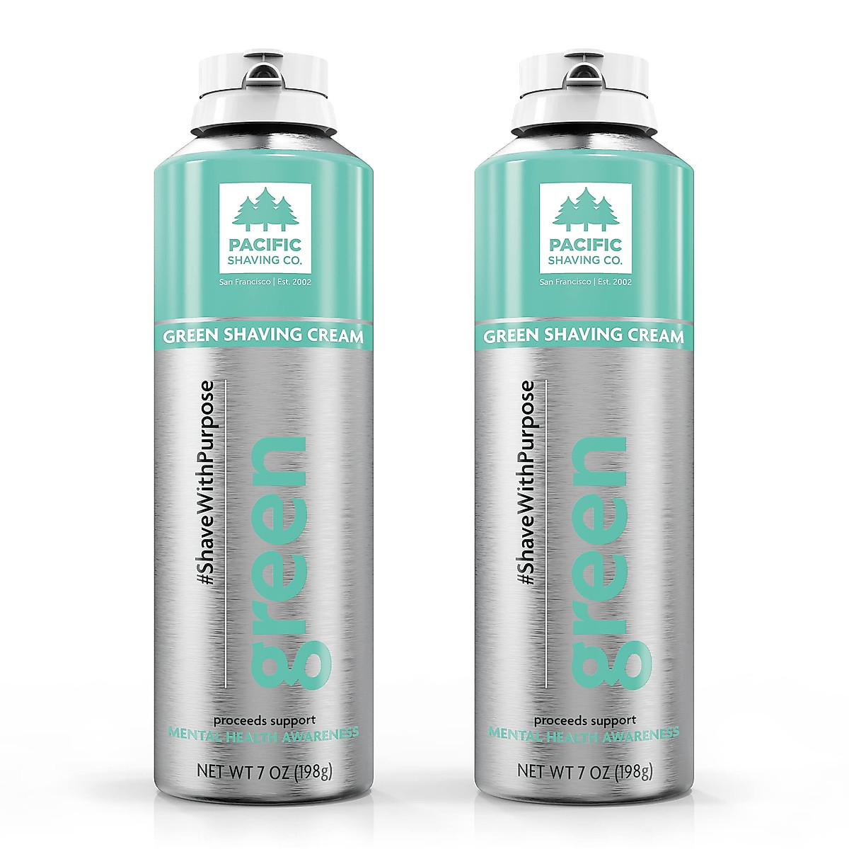 Pacific Shaving Company GREEN Shaving Cream - Shave with Purpose - Safe & Natural Ingredients, Cruelty Free, Made in the USA - Pack of 2 (7 oz each)