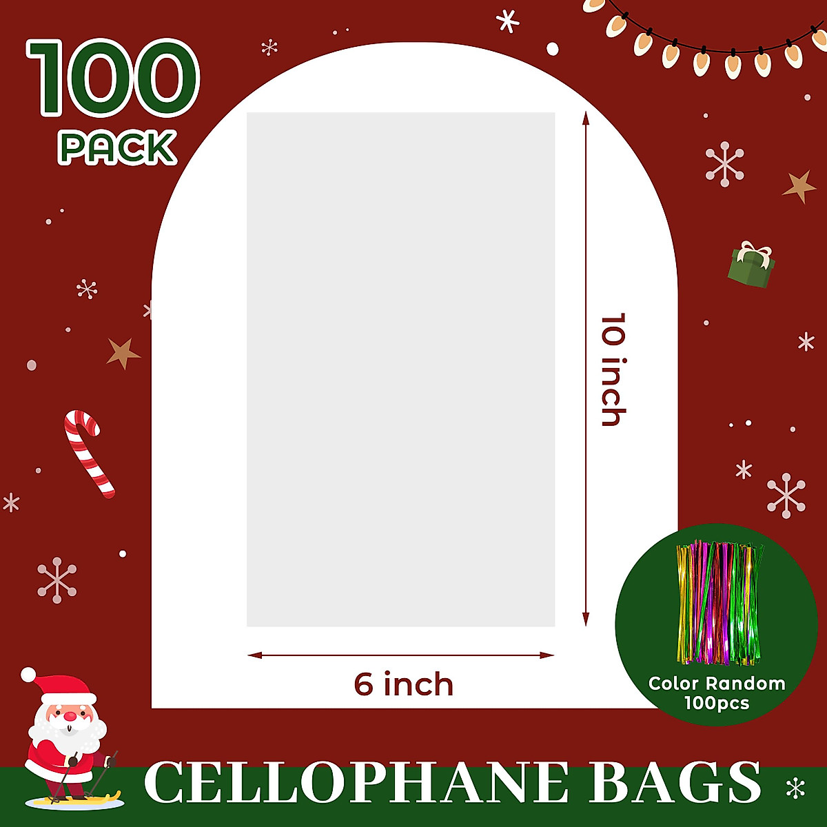 NPLUX 100 Pack Cellophane Bags Small Plastic Cookie Bags Clear Treat Bags with Twist Ties for Small Gift Party Favors,Bakery,Candy,Popcorn(6×10In)