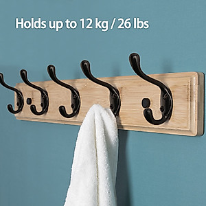 HASWARE 6 PCS Double Prong Robe Hook, Dual Coat Hooks Antique Wall Mounted Hooks Robe Vintage Hooks Hangers Heavy Duty with 12 Pieces Screws for Coats Hat Clothes Hanger Towel Keys (Antique Brass)