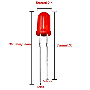 ZZHXSM 200 Pcs 5mm LED Diodes Lights LED Circuit Assorted Kit Electronic Components, Diffused Round Light Bulb LED Lamp for Science Project Experiment, 5mm Red