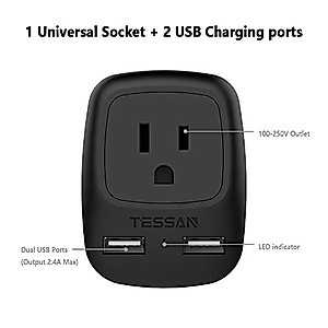 European Travel Plug Adapter 2 Pack, TESSAN International Power Outlet Adaptor with 2 USB, Type C Charger from USA to Most of Europe EU Spain Iceland Germany France Italy Israel, Black