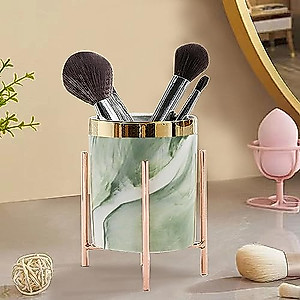Urcura Ceramic Pencil Holder for Desk Cute Pencil Pen Holder Desk Decor Aesthetic for Office, School, Home Makeup Brush Holder Cup Marble Pen Cup Pen Organizer (Green)