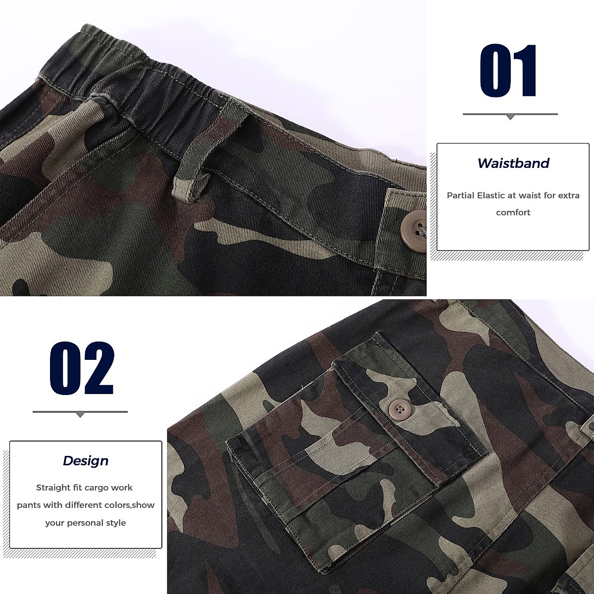 zeetoo Mens Relaxed-Fit Cargo Pants Multi Pocket Military Camo Combat Work Pants GZ03 Green Camo
