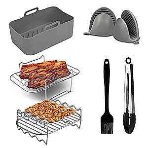 Dual Air Fryer Accessories Set of 6 for Ninja Foodi AF300UK, AF400UK, Instant Vortex, Tower T17088, Salter Dual Zone Deep Air Fryers 7.6L-9.6L