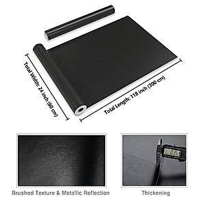 CRE8TIVE Brushed Black Stainless Steel Contact Paper for Appliances 24"x118" Black Peel and Stick Wallpaper Metallic Heat Resistant Waterproof Self Adhesive Vinyl for Kitchen Dishwasher Fridge Cabinet