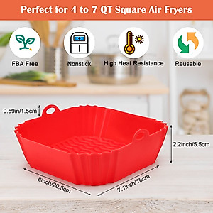 2 Pack Square Air Fryer Silicone Liners Pot for 4 to 7 QT, Anglecai 8 Inch Air Fryer Silicone Bowl Basket, Reusable Air Fryer Silicone Inserts Washable Air Fryer Baking Tray for Air Feyer Oven