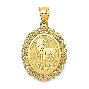 14K Yellow Gold Aries Zodiac Necklace Ram Horoscope Pendant March April Birthday Charm Astrology Jewelry (Ram) Only