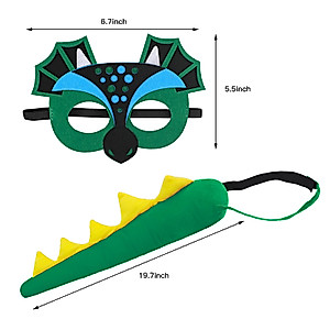 Clobeau Dinosaur Costume Dinosaur Tail and Mask Set for Kids, Dragon Mask and Tail as Toddler Dress-up Dinosaur for Party